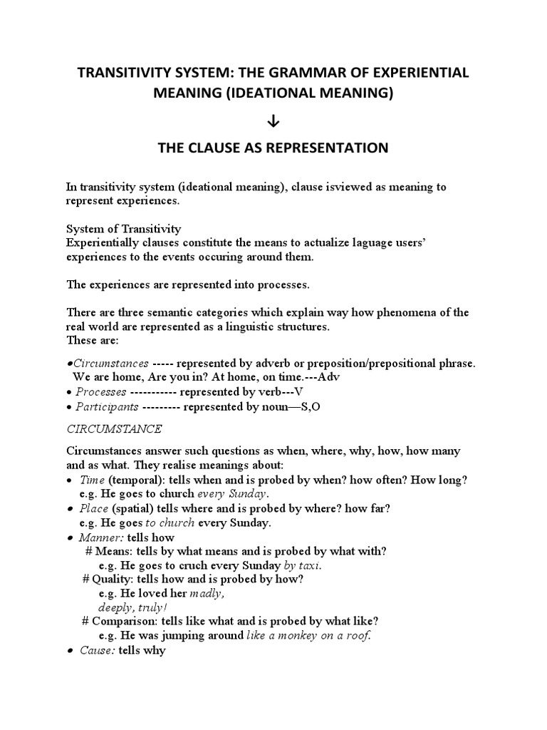Transitivity System in Grammar | PDF | Verb | Preposition And Postposition