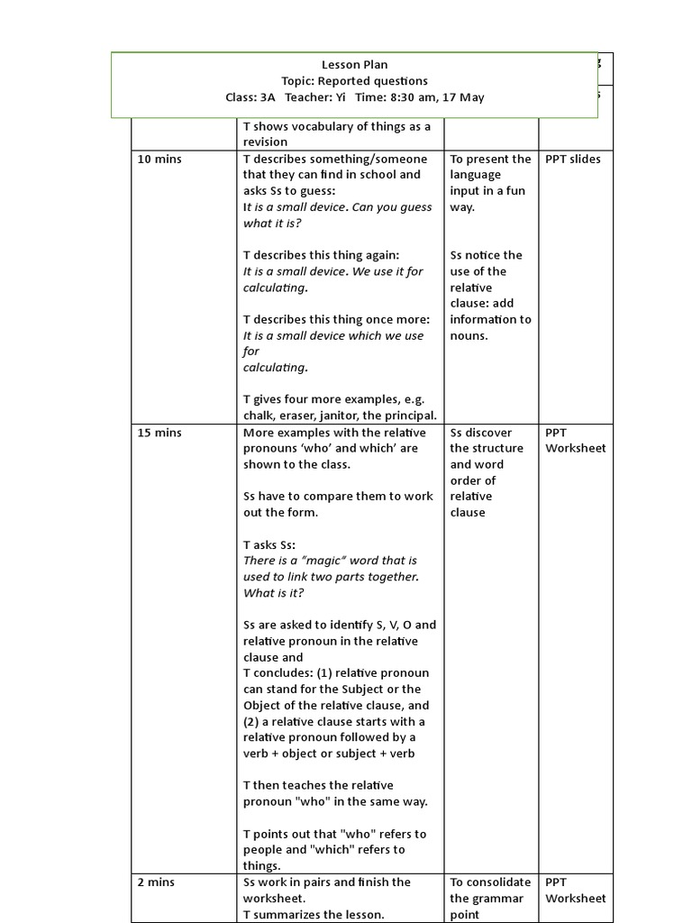 Yi - Eng - Lesson Plan - 3A | Download Free PDF | Pronoun | Clause