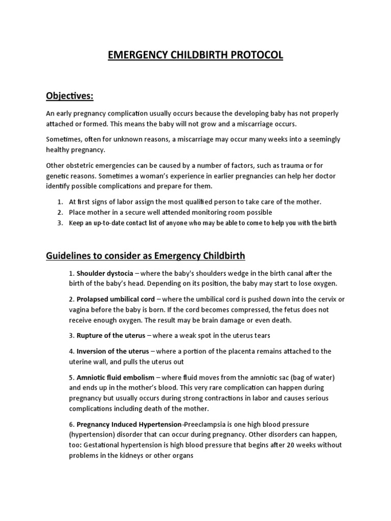 Emergency Childbirth Protocol | PDF | Childbirth | Pregnancy