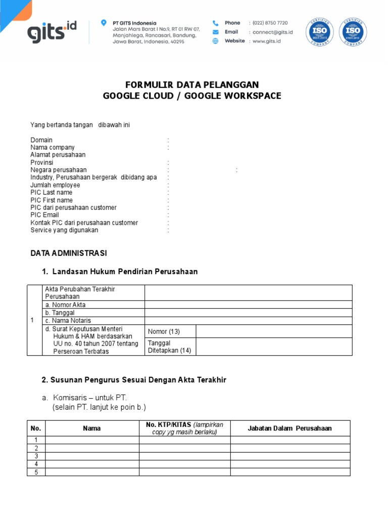 Formulir Data Pelanggan GCP | PDF