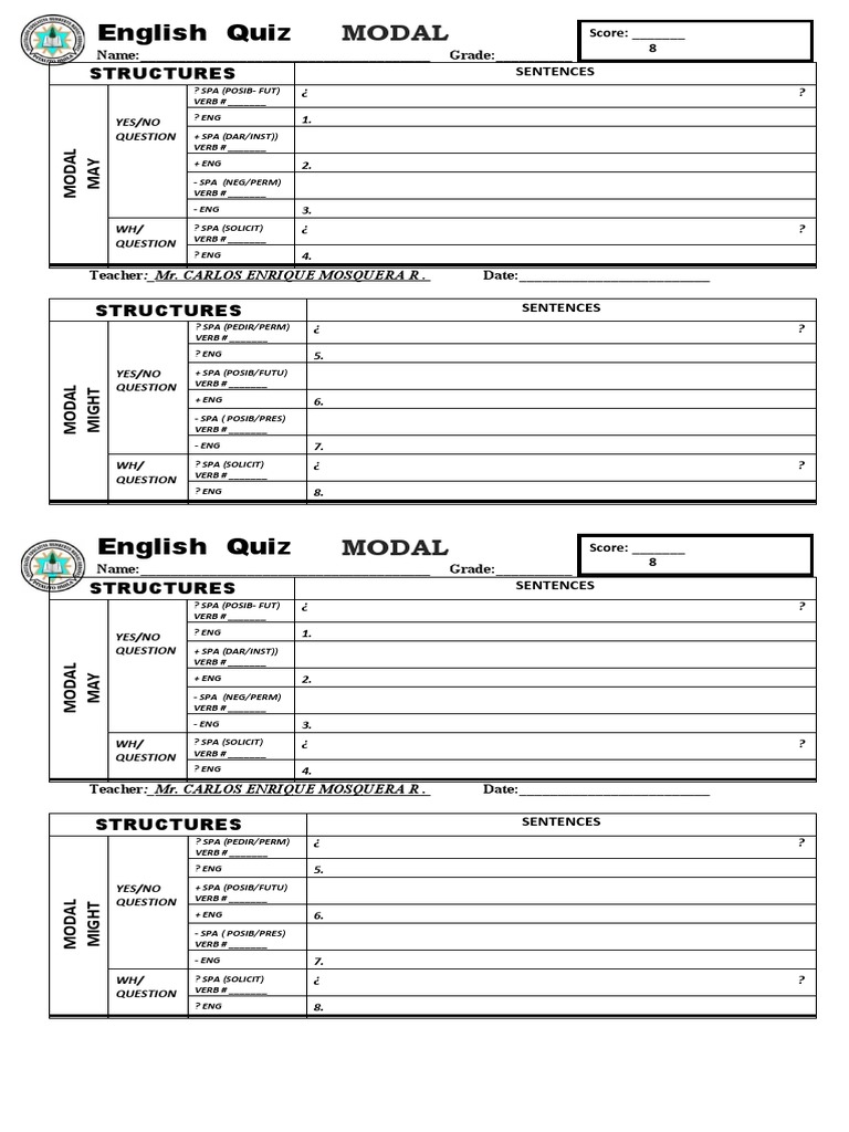 Modal Verbs Quiz 2 | PDF | Semantics | Morphology