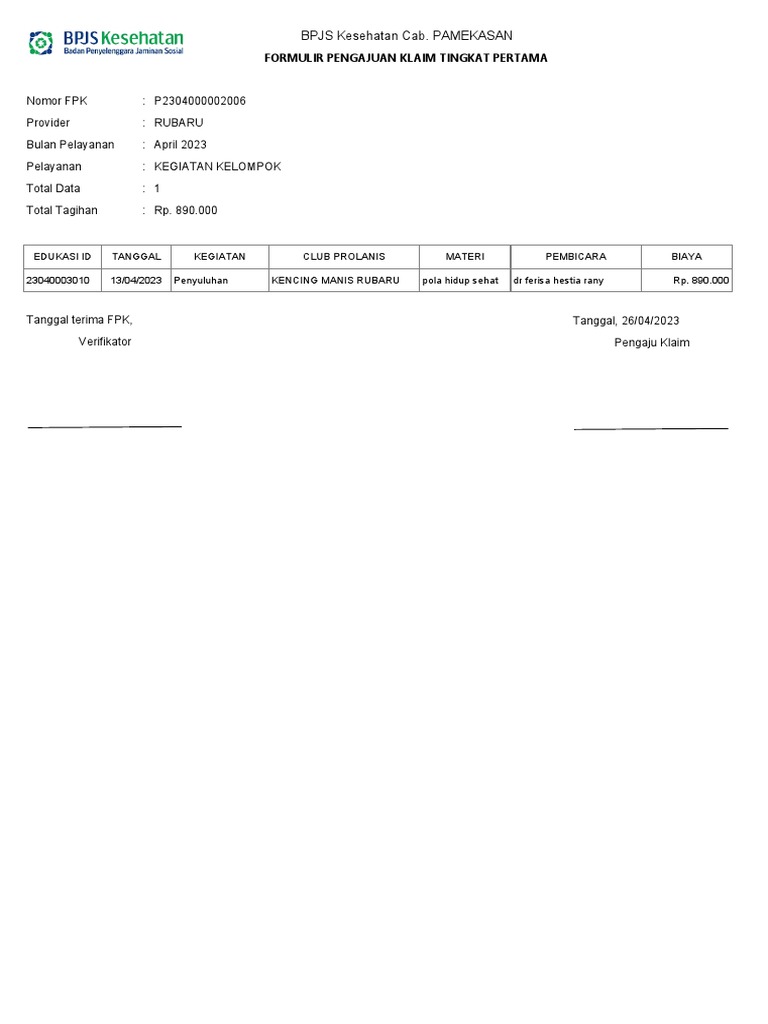 FPK Kegiatan Kelompok - Apr | PDF