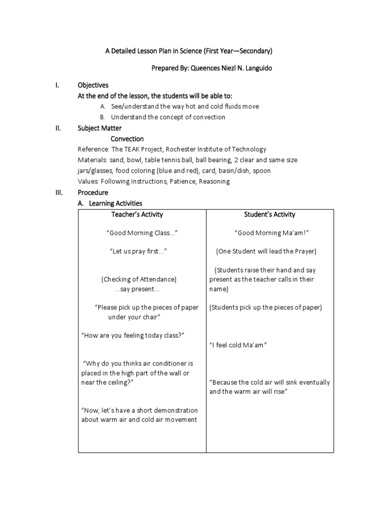 First-Year Science Lesson on Convection | PDF