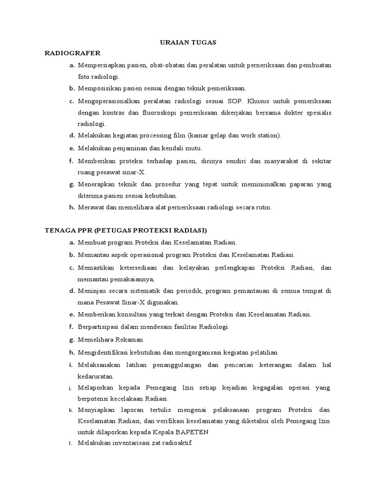Tugas Radiografer dan PPR Radiasi | PDF