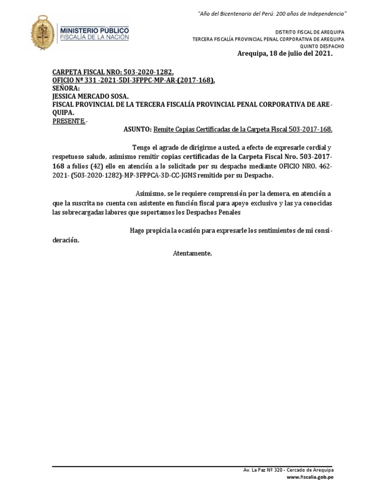 Oficio Dra. J. Mercado | PDF