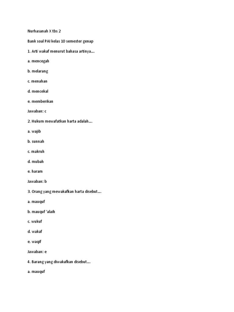 Bank Soal PAI Nurhasanah X Tbs 2-WPS Office | PDF