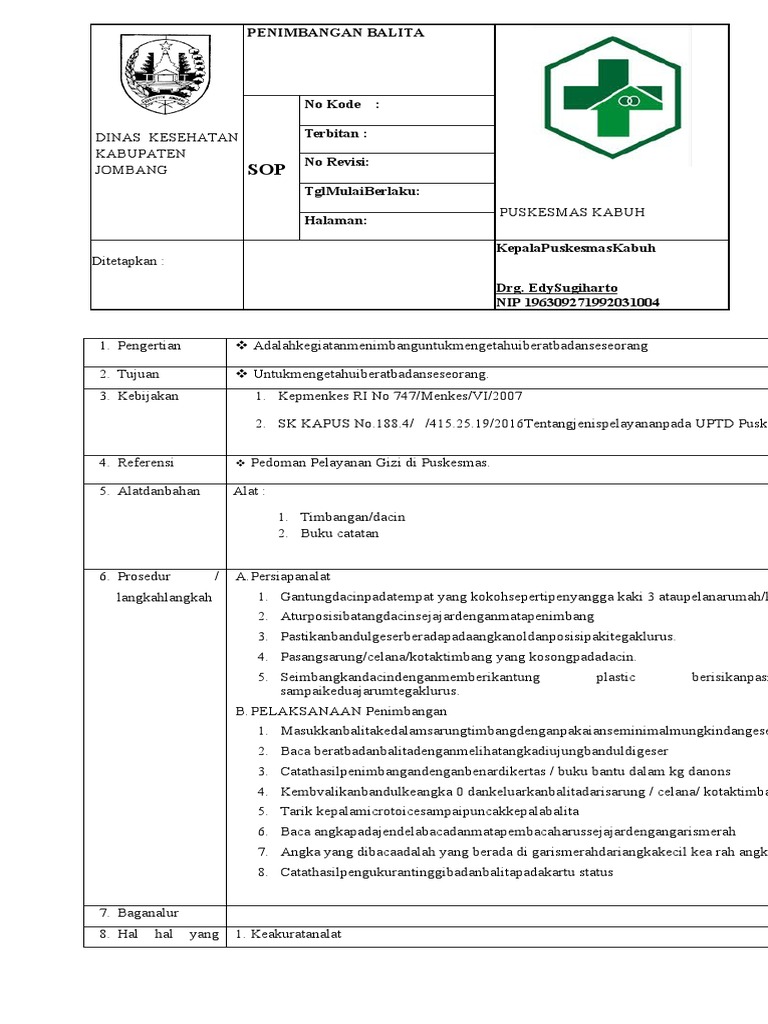 Sop Penimbangan Balita | PDF