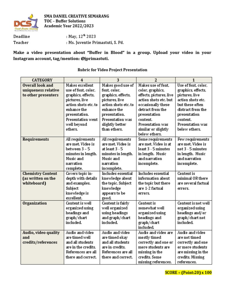 Rubric For Chemistry Video Presentations | PDF