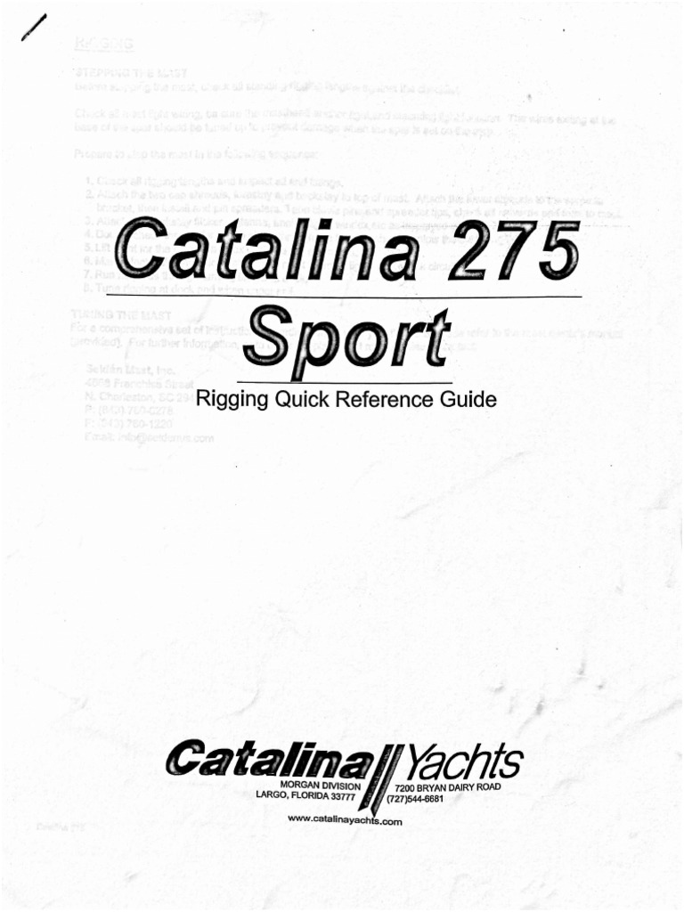 Catalina 275 Rigging Quick Reference Guide | PDF