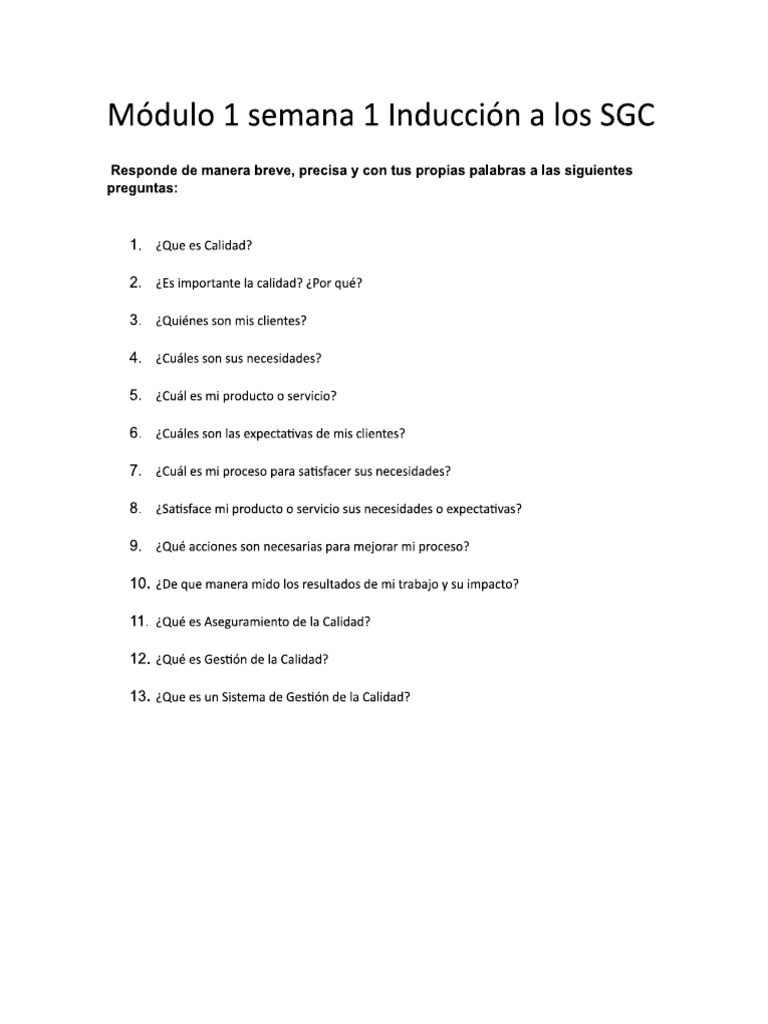 Cuestionario Semana 1 Módulo 1 | PDF