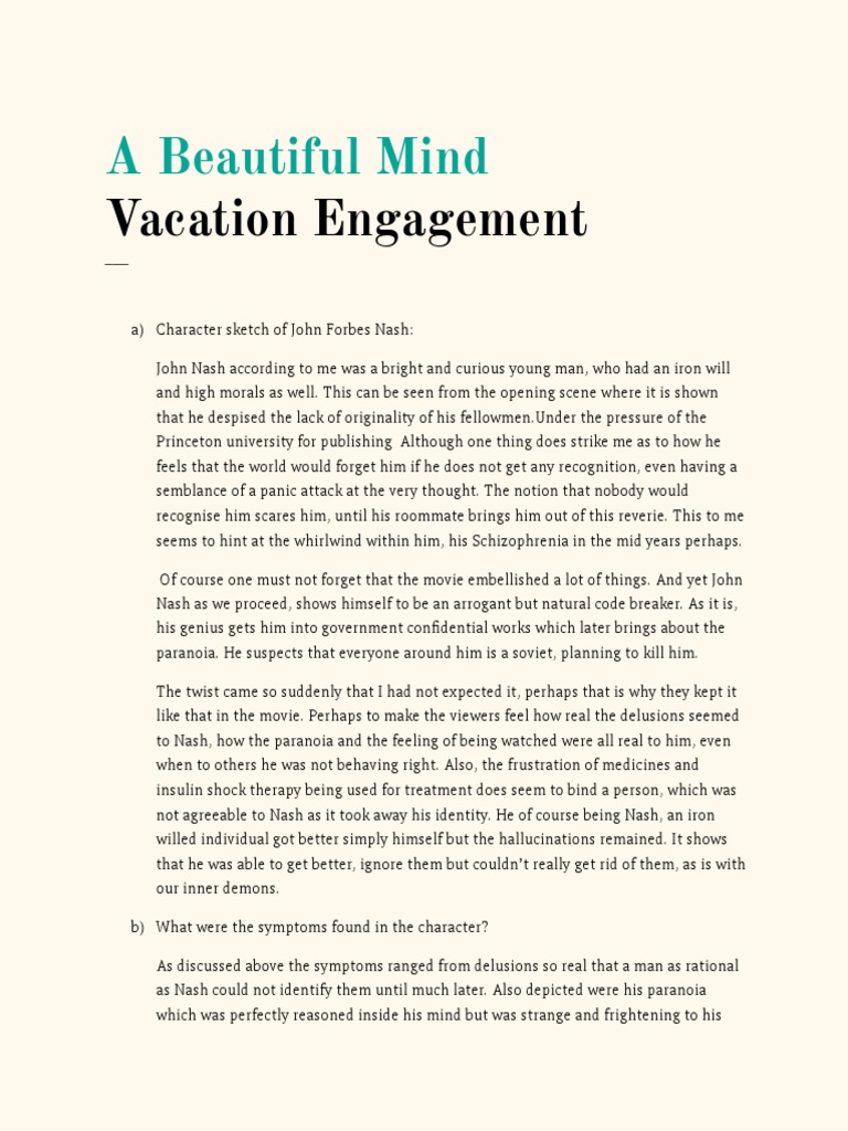Psychology Essay On Beautiful Mind: Character Analysis | PDF | Paranoia ...