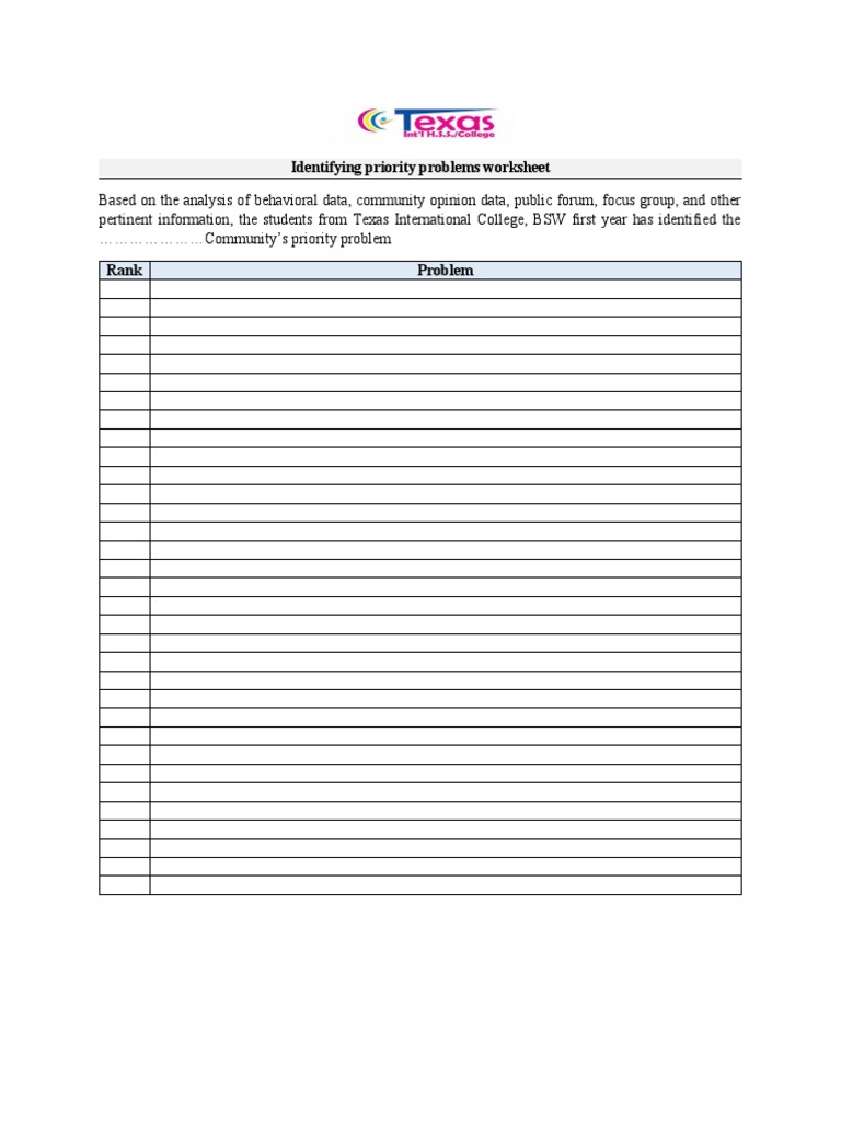 identifying priority problems worksheet | PDF