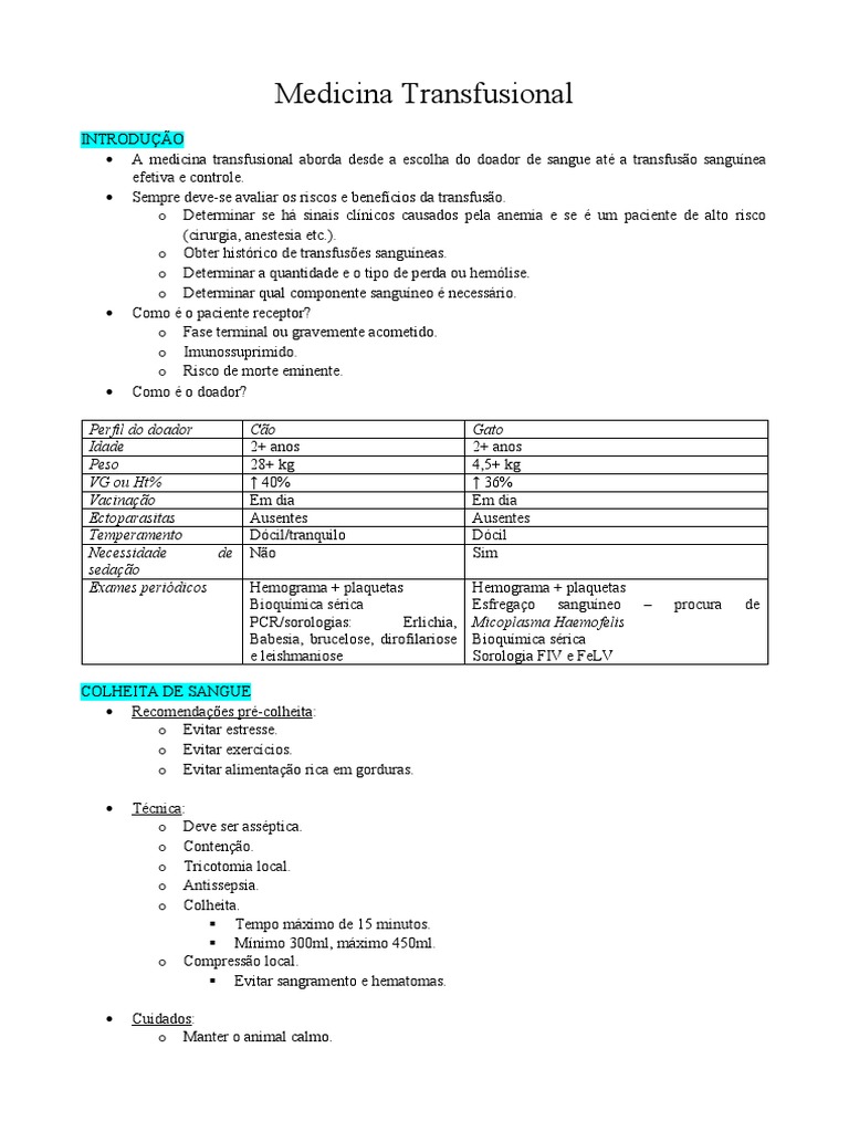 Aula 5 - Medicina Transfusional | PDF
