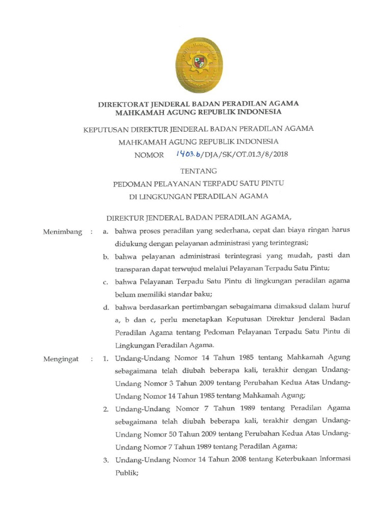 SK Pedoman PTSP Badilag 2018 2 | PDF