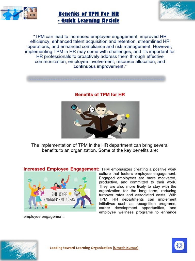 Benefits of TPM for HR Departments | PDF | Employee Retention | Reliability Engineering