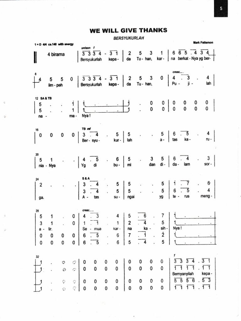 WE WILL GIVE THANKS Not Angka | PDF