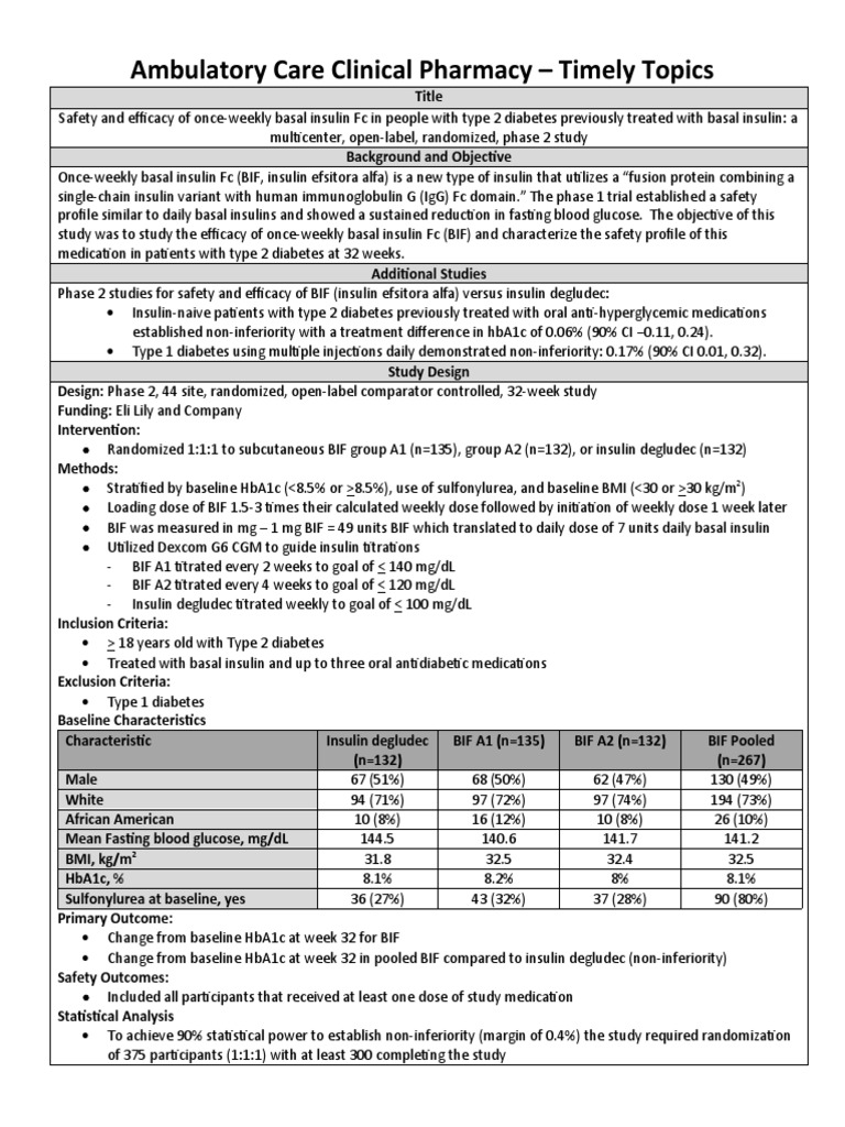 Safety and Efficacy of Basal Insulin FC Insulin Efsitora Alfa 5 | PDF ...