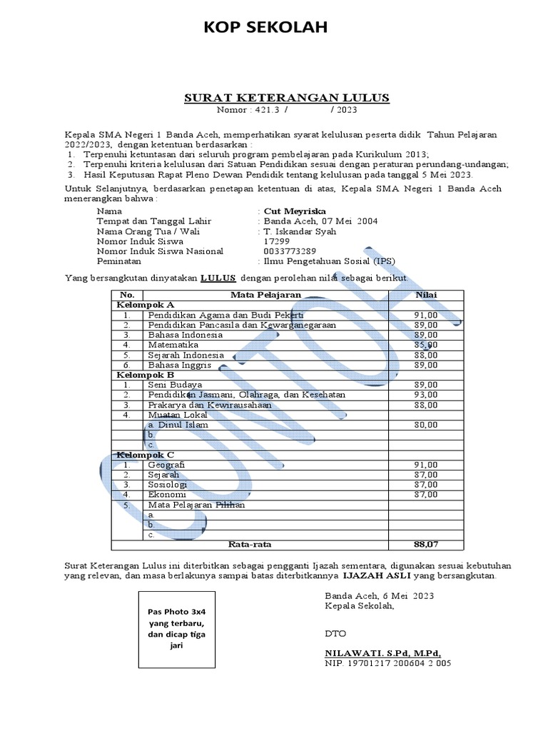 Contoh SKL - Pips | PDF