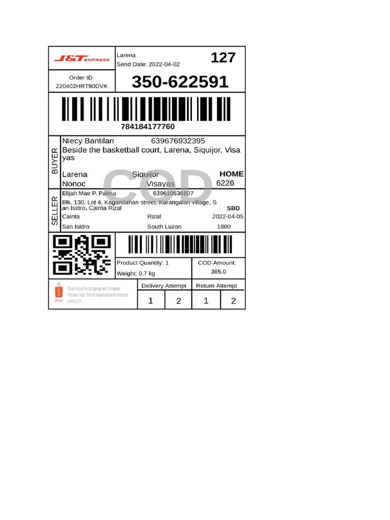 Shopee waybill | PDF