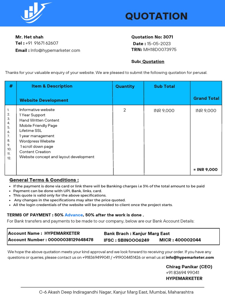 Portfolio Website Quotation | Download Free PDF | Service Industries