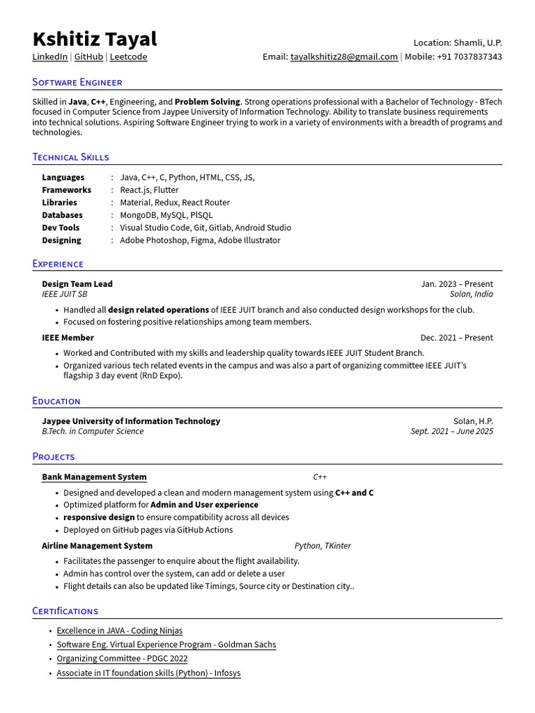 Kshitiz Tayal Resume | PDF | Software Engineering | Java (Programming Language)