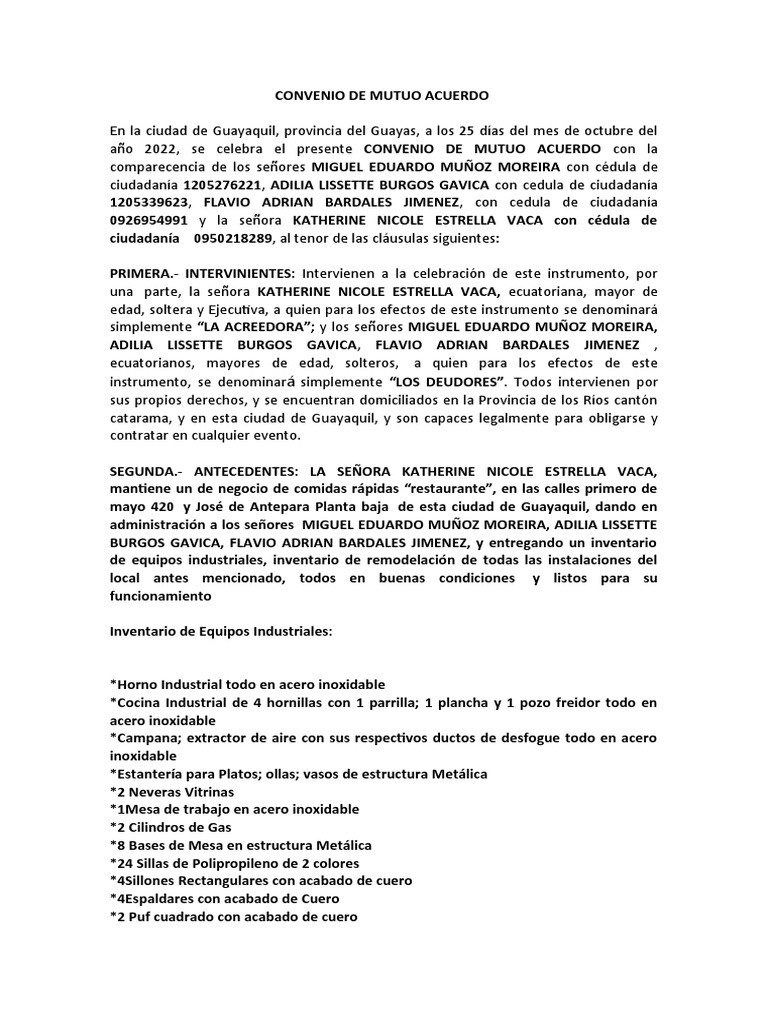 Convenio de Mutuo Acuerdo | PDF