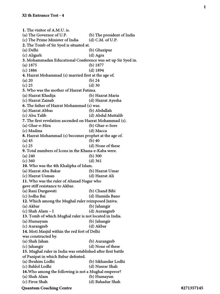 Islamic History Quiz Questions | PDF | Redox | Chemical Reactions