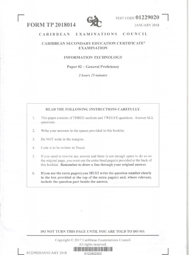 2018 Jan CSEC Info Tech Paper 2 | PDF