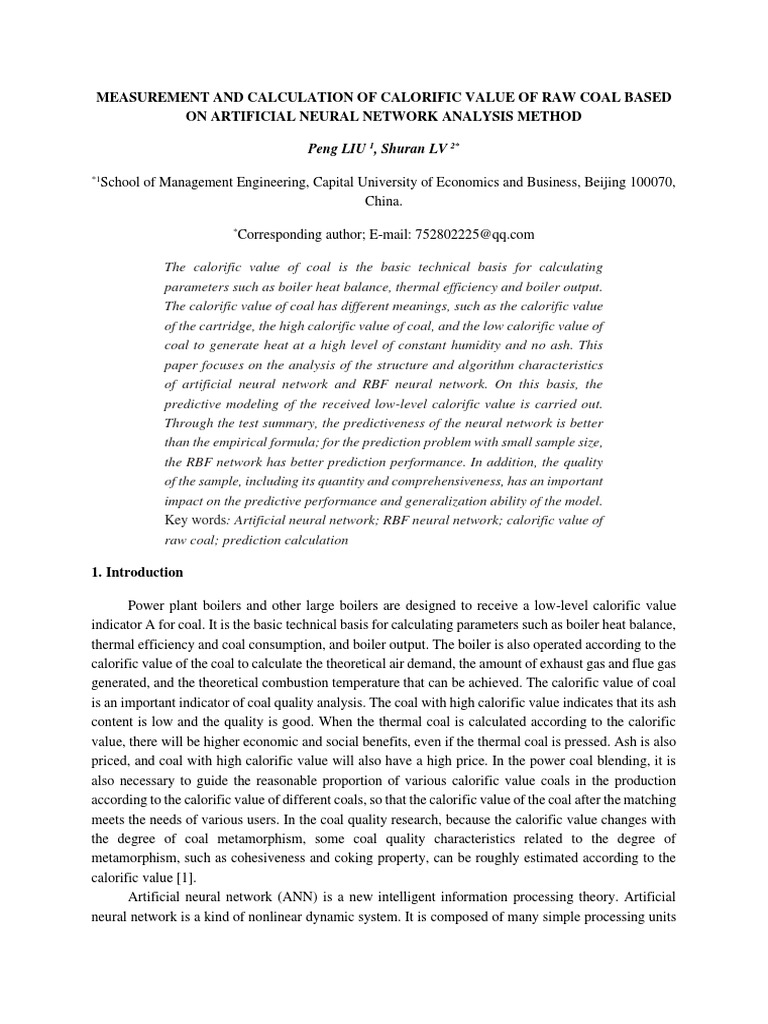 Calorific Value Measurement via ANN | PDF | Artificial Neural Network ...