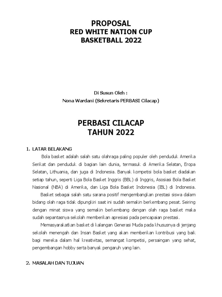 Proposal Red White Nation Cup Basketball 2022 | PDF