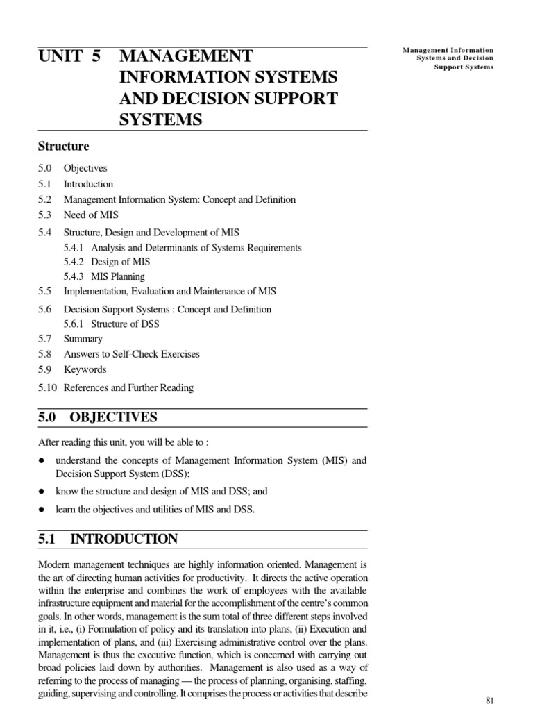 Unit 5 Management Information Systems and Decision Support Systems | PDF | Decision Support ...