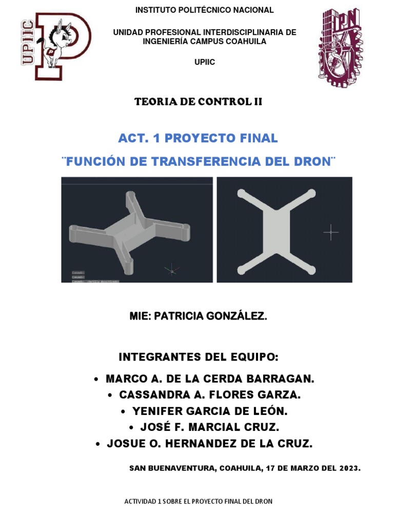 Act. 1 Proyecto Final - Funcion de Transferencia Del Dron | PDF | Ciencias fisicas | Mecánica