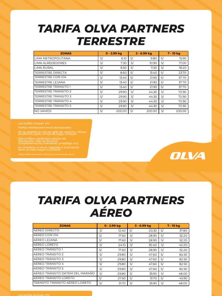 2023 Tarifario Olva Partners Nuevo | PDF