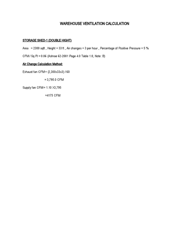 Warehouse Ventilation Calculation | PDF