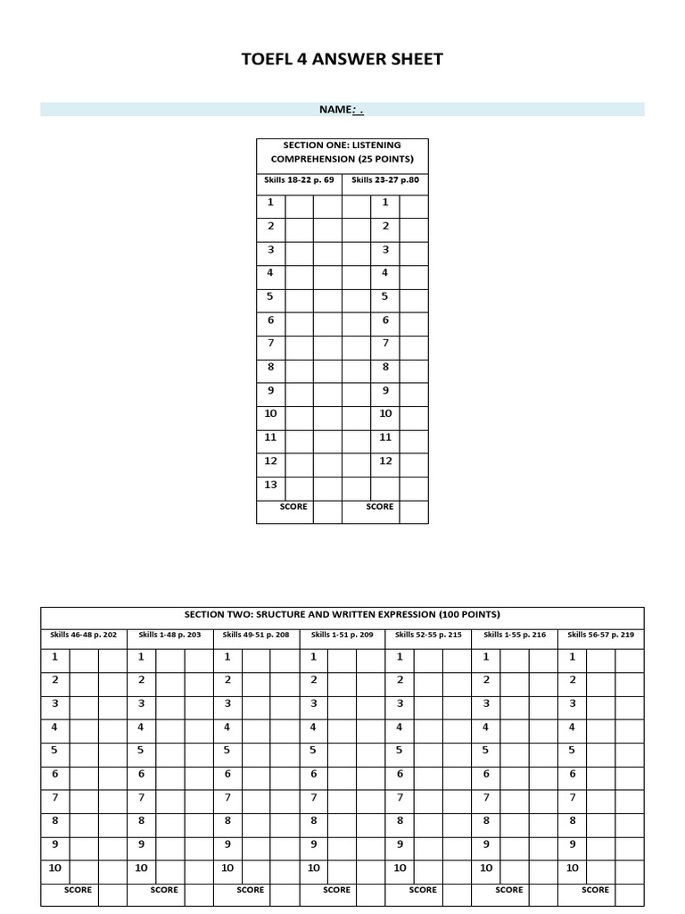 Toefl 4 Answer Sheet 2021 | PDF | Test Of English As A Foreign Language ...