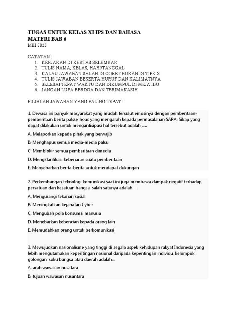 Tugas Kelas XI Bab 6 2023 | PDF