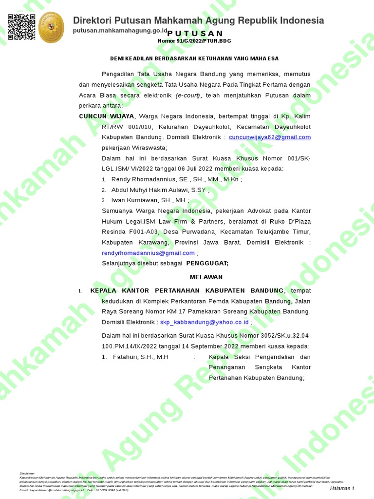 Putusan 91 G 2022 Ptun - BDG 20230412163559 | PDF