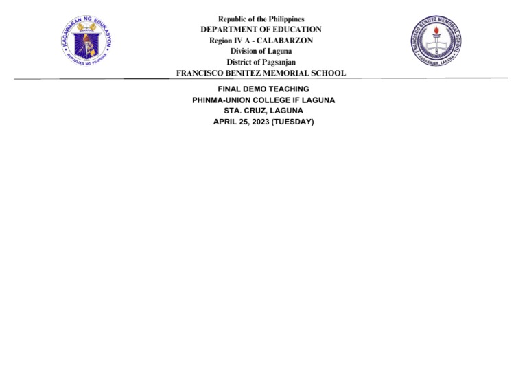 Republic of The Philippines DEPARTMENT OF EDUCATION Region IV A - CALABARZON Division of Laguna ...