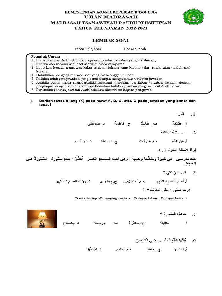 Soal UM MTs - Bahasa Arab | PDF