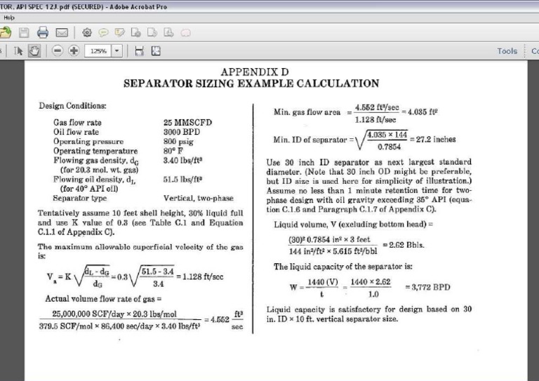 Separator Sizing Example Calculation | PDF