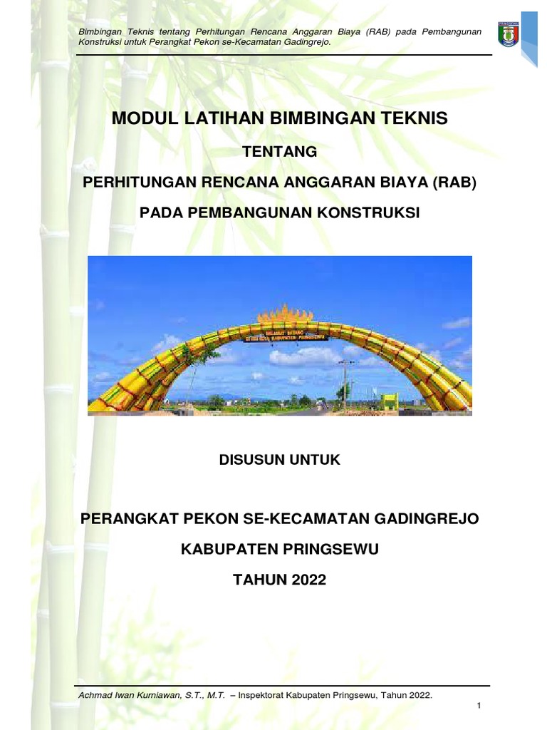 Modul Latihan Perhitungan RAB 2022 (RFF) - Gadingrejo | PDF