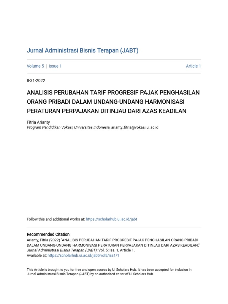 Jurnal 1 Analisis Perubahan Tarif Progresif Pajak Penghasilan Orang ...