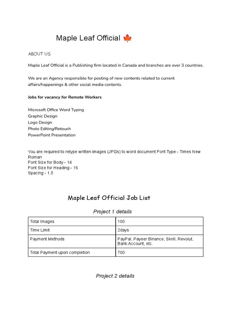 Maple Leaf Official Job List | PDF | Typefaces | Proofreading