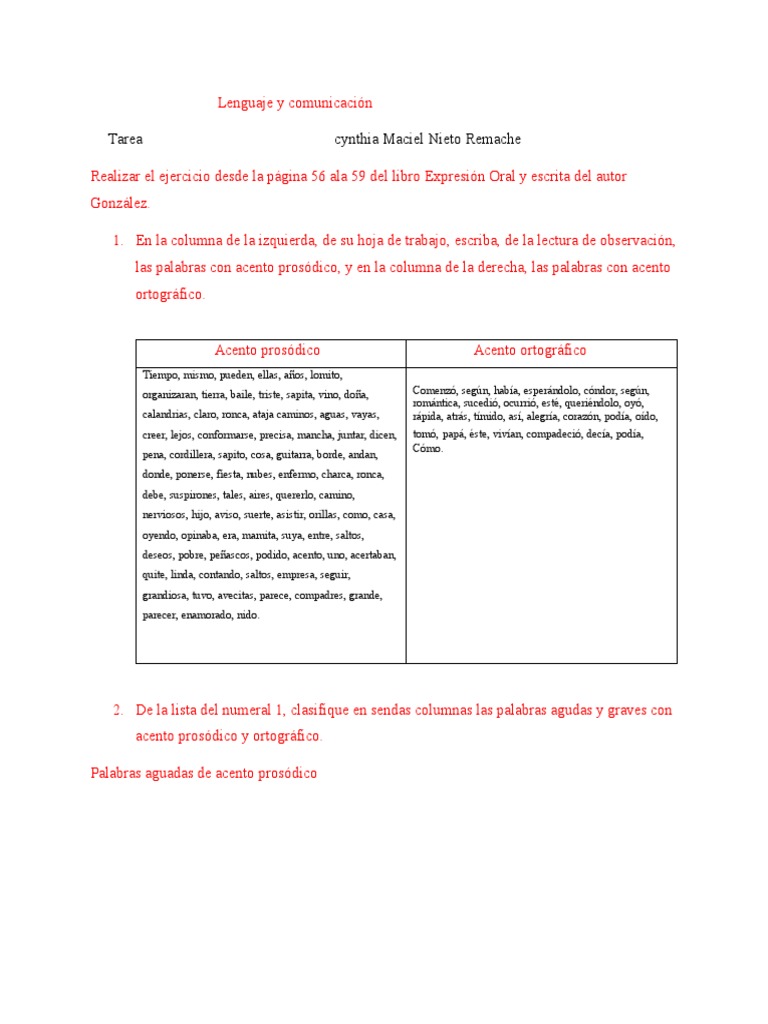 Ejercicios de Acento Prosódico y Ortográfico | PDF