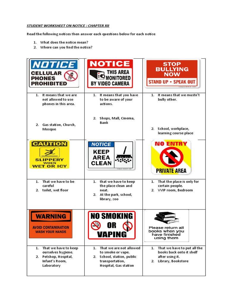 Student Notice Worksheet | PDF