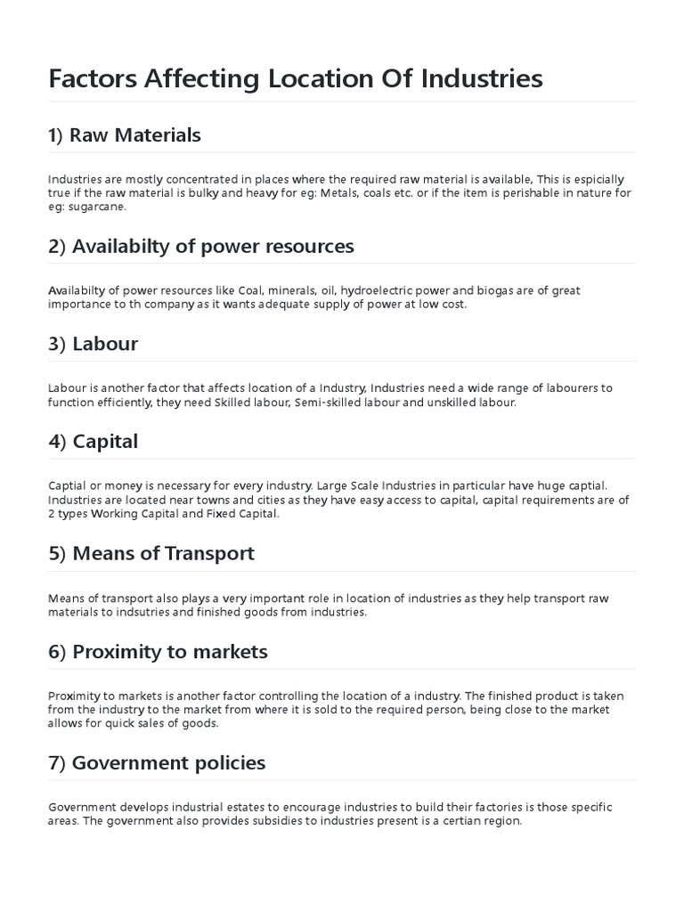 Factors Affecting Location of Industries | PDF
