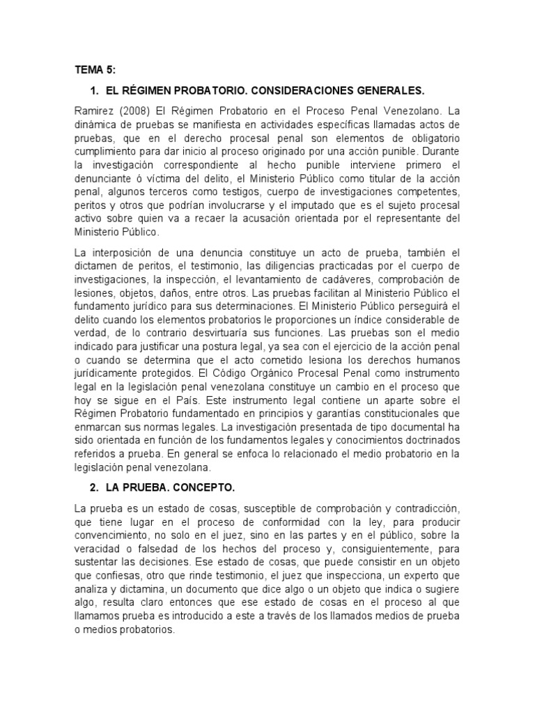 Tema 5 Derecho Procesal Penal | PDF | Evidencia (ley) | Derecho penal