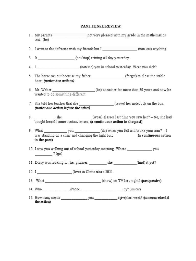 Past Tense Review Worksheet | PDF