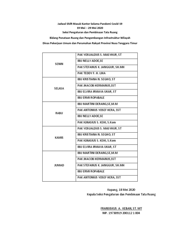 Jadwal Shift Seksi Pengaturan Dan Pembinaan Tata Ruang | PDF