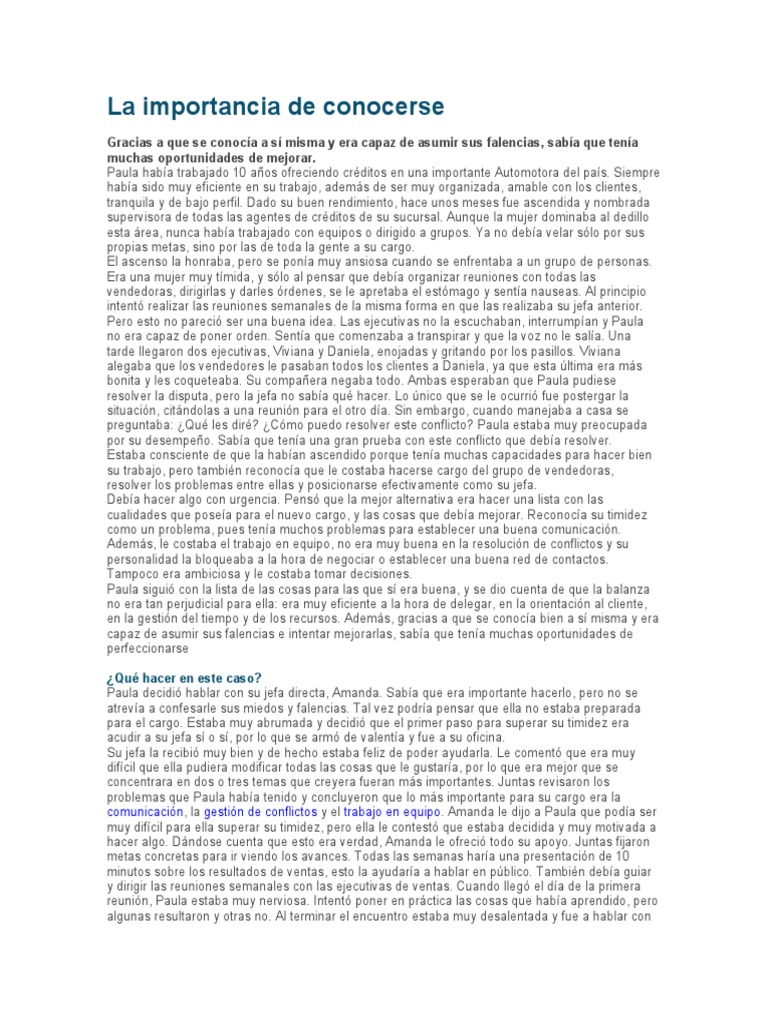 La Importancia de Conocerse | PDF La Importancia de Conocerse | PDF